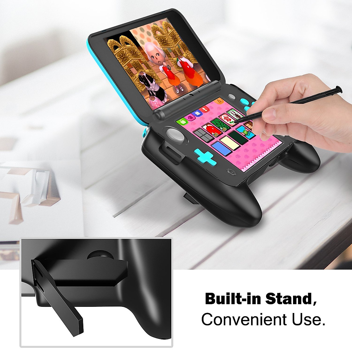 MoKo Handle Grip Compatible with Nintendo New 2DS XL, Anti-Slip Protective Grip with Stand Compatible with Nintendo New 2DS XL/LL (2017) - Black