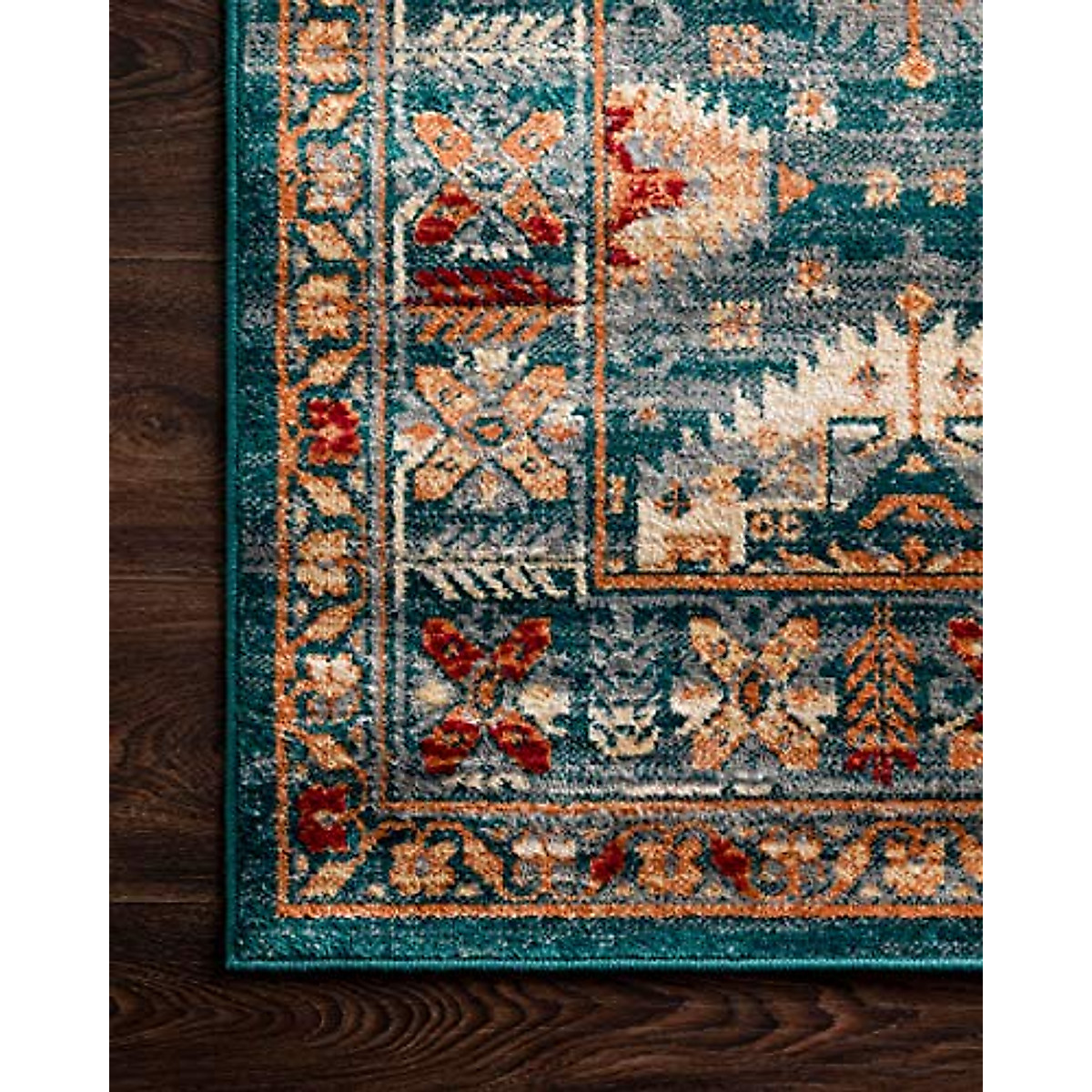 Loloi II Isadora Collection Distressed Persian Area Rug, 2'-0" x 3'-0", Lagoon/Multi