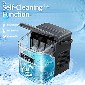 Countertop Ice Maker Antarctic Star Retro Ice Machine, 26Lbs/24H, 9Pcs/6Mins, Self-Cleaning, S/L Bullet Ice, Ice Scoop and Basket, Kitchen/Office/Bar, Black