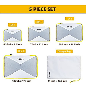 XBLGX Packing Cubes for Suitcases 5-Pcs Travel Luggage Packing Organizers Set with Laundry Bag & Shoe Bag（White/Yellow）