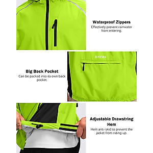 Men's Cycling Rain Jackets Waterproof Running Windbreaker Hooded Reflective Bike Hiking Biking Windproof Bicycle Riding(Fluorescent Yellow/Black,4XL)