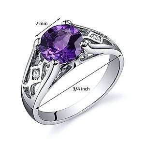 PEORA Amethyst Cathedral Solitaire Ring for Women 925 Sterling Silver, Natural Gemstone Birthstone, 1.25 Carats Round Shape 7mm, Size 9