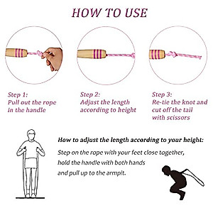 2 Pcs Jumping Rope for Kids, Lorvain Adjustable Skipping Ropes with Wooden Handle Cotton Braided for Boys Girls Jumping Ropes, for Children Students Outdoor Exercise (Blue+Pink)