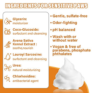 GJYC PET Paw Cleaner for Dogs and Cats,Magic Foam - Clean Paws No-Rinse Foaming Cleanser-Dry Shampoo, Foot Cleaner Brush - with Rose Extract, Odor Control Wash - Good for Puppy