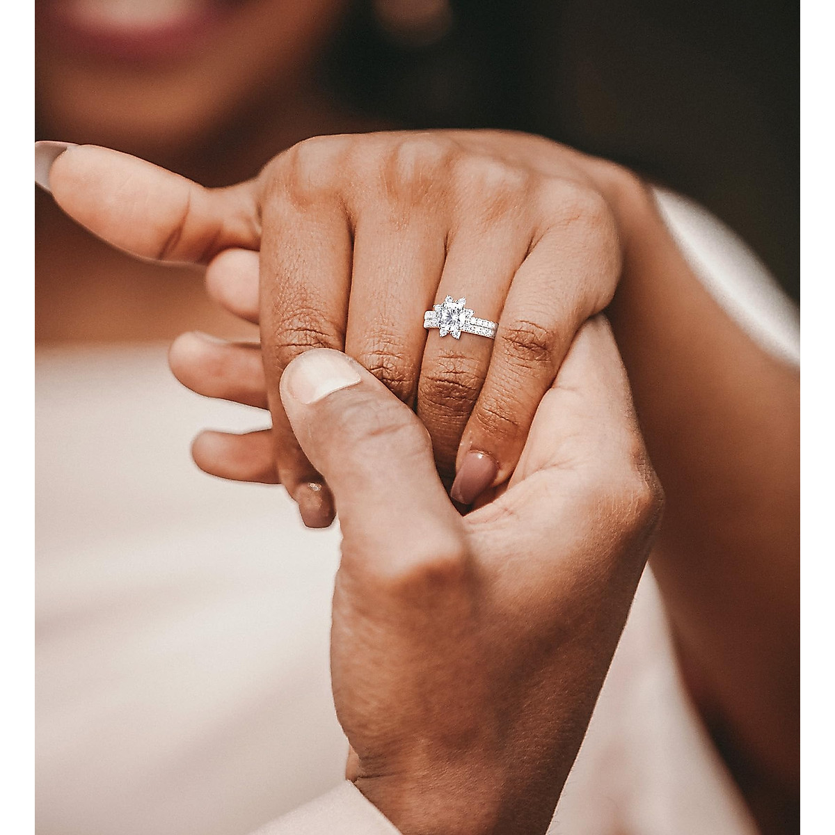 TIGRADE 1.25CT Bridal Ring Sets Round CZ Engagement Rings Promise Rings for her Wedding Bands for Women Size 4-11, Silver, Size 6.5