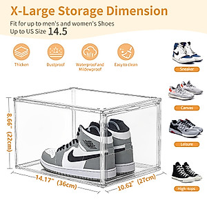 CKHXR 1 Pack X-Large Acrylic Clear Shoe Boxes,Professional Boot and Hat Display Case Organizer,Purse Organizer for Closet,360° Clear Plastic Stackable Sneaker Storage for Sneakerhead,Fits US Size 14.5
