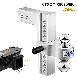 XPE Aluminum Adjustable Trailer Hitch Fits 2-inch Receiver, 10-inch Drop, Solid Tube Hitch -12,500 LBS, 2 and 2-5/16 inch Balls