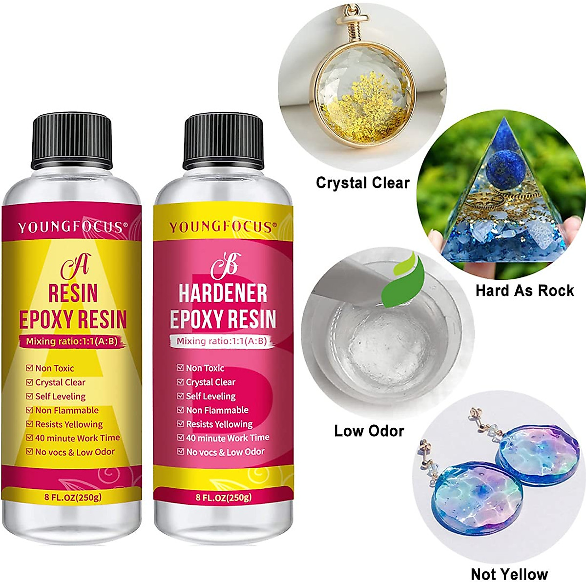Epoxy Resin-16OZ Resin Kit, Epoxy Resin Crystal Clear-Not Yellowing and No Bubble Self Leveling Easy Mix 1:1 Casting & Coating for DIY Jewelry Making of The Art Resin & Epoxy Resin (16oz)
