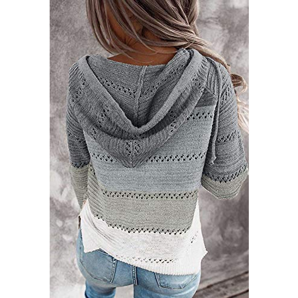 Acelitt Womens Ladies Casual Lightweight Long Sleeve Zip up Zipper Color Block Knit Sweaters Hoodies Sweatshirts Pullover XL Gray2