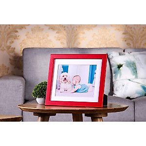 JD Concept 8x10 Soft-Red Thin Wood Picture Frame with Glass, for Photo 6x8 with Mat or 8 x 10 without Mat, Desk-top or Wall Mounted