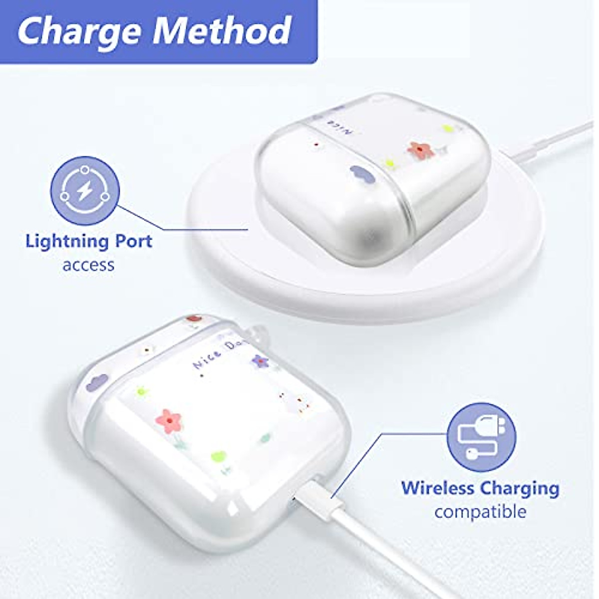 AIIEKZ Compatible with AirPods Case Cover, Kawaii Clear Soft TPU Case with Cute Pendant Keychain for AirPods 1&2 Generation Case for Girls Women (Pink Flower)