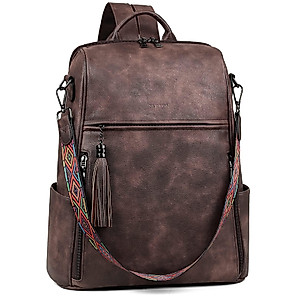 FADEON Laptop Backpack Purse for Women Large Designer PU Leather Laptop Bag, Ladies College Book Bag Shoulder Bags