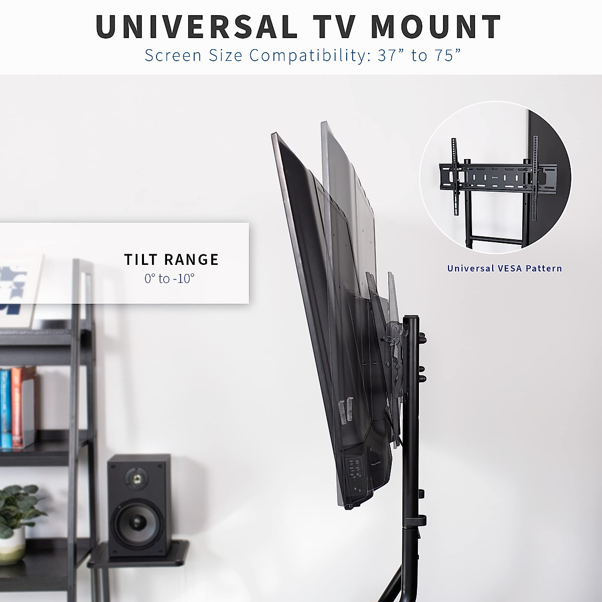 VIVO Corner TV Floor Stand, 37 to 75 inch LED LCD Screen TV Display Mount, Height Adjustable, 2 Storage Platforms, Max VESA 600x400mm, Dark Walnut Shelves, Black Frame, STAND-TV75BH