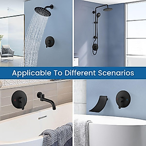 Airuida Matte Black Shower Valve Round Single-Function Shower Handle Valve Trim Kit Shower Valves Wall Mount Shower Rough-In Valve Bathroom Trim Kit Single Handle Shower Valve Mixer Female Thread