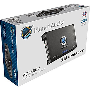 Planet Audio AC2400.4 Anarchy Series Car Audio Amplifier - 2400 High Output, 4 Channel, Class A/B, High/Low Level Inputs, High/Low Pass Crossover, Bridgeable, Full Range, For Stereo and Subwoofer