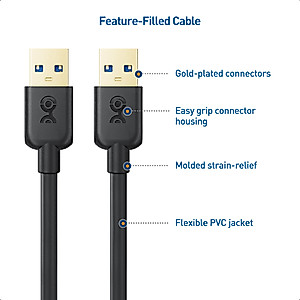 Cable Matters Short USB 3.0 Cable 6ft, USB to USB Cable/USB A to USB A Cable/Male to Male USB Cord/Double USB Cord in Black