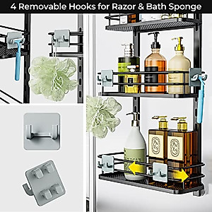 ODesign Shower Caddy Hanging Over the Door Bathroom Kitchen Shelves Organizer Basket Rustproof - Black