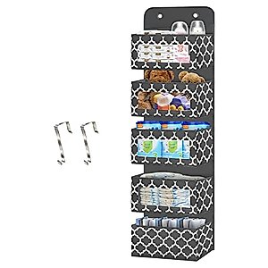 VERONLY Over the Door Hanging Organizer - Coset Door Pantry Storage with 5 Pockets, Sturdy Back of Door Organizer with 2 Metal Hooks and pvc window for Nursery, Bathroom, Bedroom, Kitchen, Dorm, RV