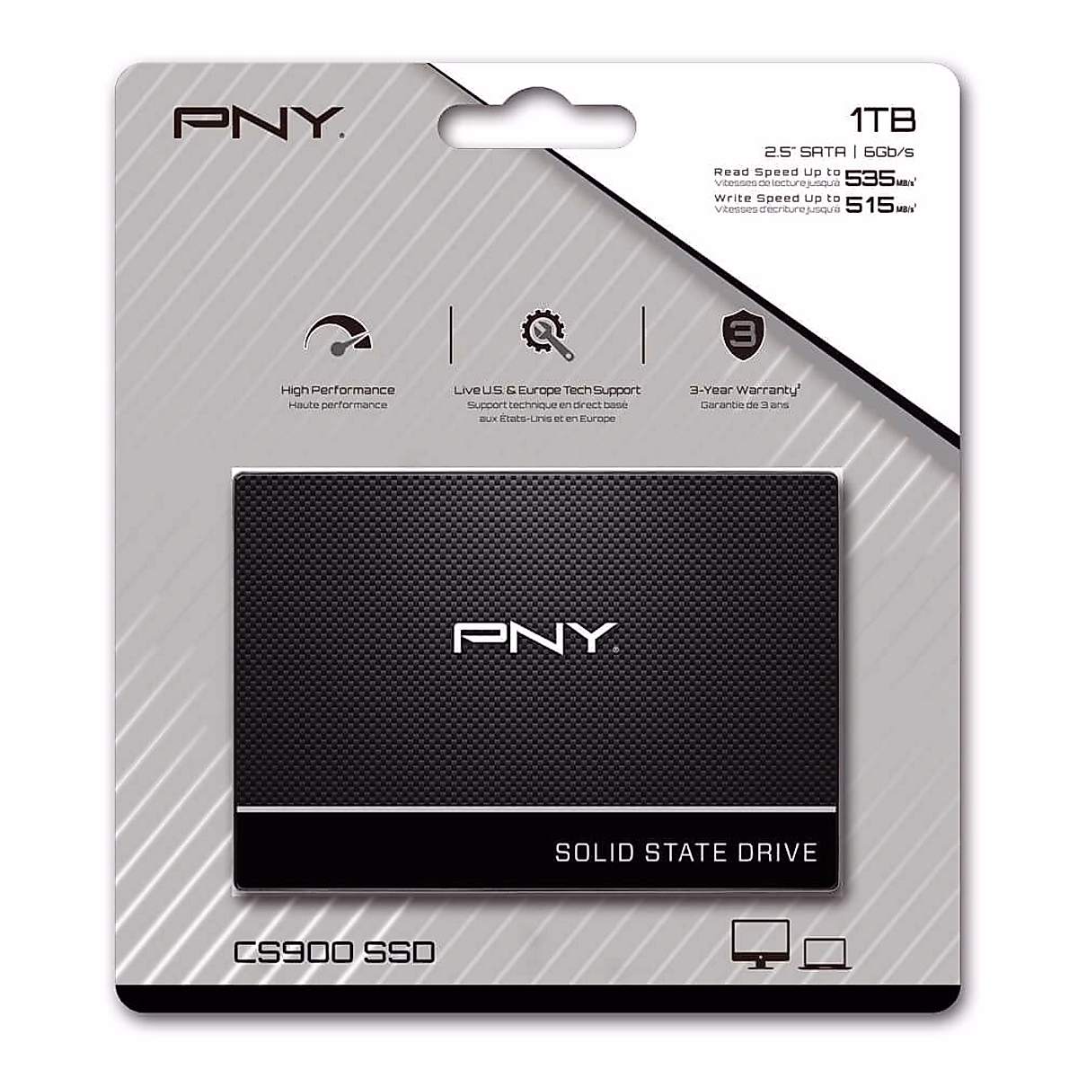 PNY CS900 1TB 3D NAND 2.5" SATA III Internal Solid State Drive (SSD) - (SSD7CS900-1TB-RB) & SABRENT 3.5 Inch to x2 SSD / 2.5 Inch Internal Hard Drive Mounting Kit