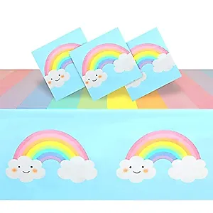 BLUE PANDA 3 Pack Pastel Rainbow Tablecloth for Baby Shower Decorations, Unicorn Birthday Party (54 x 108 in)