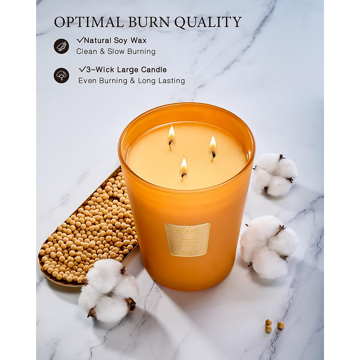 M&SENSE Fall Candles Caramel Pumpkin Latte Scented, 3 Wick Natural Soy Candles for Home Scented, Pumpkin Candle Gift for Halloween, Large 150H Long Lasting Slow Burn Luxury Jar Candle 35oz