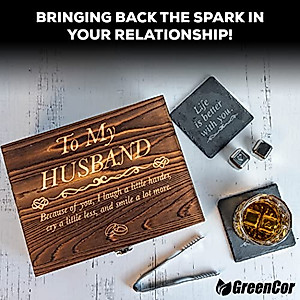 GreenCor Anniversary for Husband, Men, Him- Engraved 'To My Husband' Whisky Glass Gift Set for Birthday, Wedding Annniversary