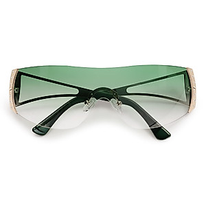 VANLINKER Wrap Around Y2K Sunglasses for Women Men Trendy Oversized Futuristic Sun Glasses Fashion Shield Flat Top Shades Green Frame Green Lens With Rhinestones