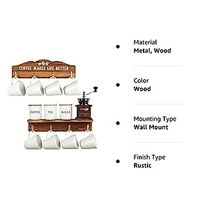 JACKCUBE Design Coffee Mug Rack, Wall Mounted Wooden 12 Coffee Cup Holder Organizer with Coffee Sign for Home Kitchen Cafe Decor - MK737A