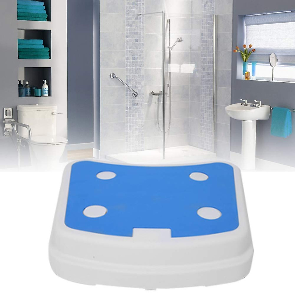 QIRG Shower Stepping Stool, 4 inches Stackable Non Slip Sturdy Removable Portable Bath Step Stool Heavy Duty Child Footstool Toddler Safety Steps with Rubber Foot Pad for Kitchen, Bathroom, Toliet