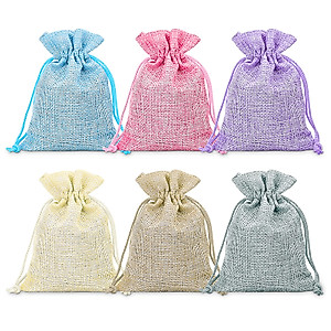 BeiLeiNiceHK 30pcs Small Burlap Bags With Drawstring, Gift Pouches,Drawstring Burlap Bags,Jewelry Bag,Small Gift Bags,Christmas Bags 6 Colors