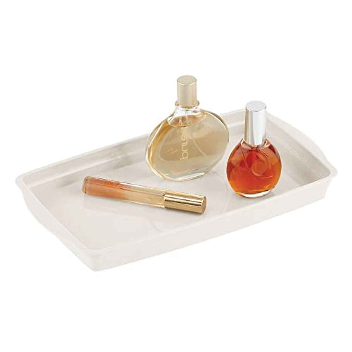 mDesign Plastic Storage Organizer Tray for Bathroom Vanity Countertops, Closets, Dressers - Holder for Guest Hand Towels, Watches, Earrings, Makeup Brushes, Reading Glasses, Perfume - Cream/Beige