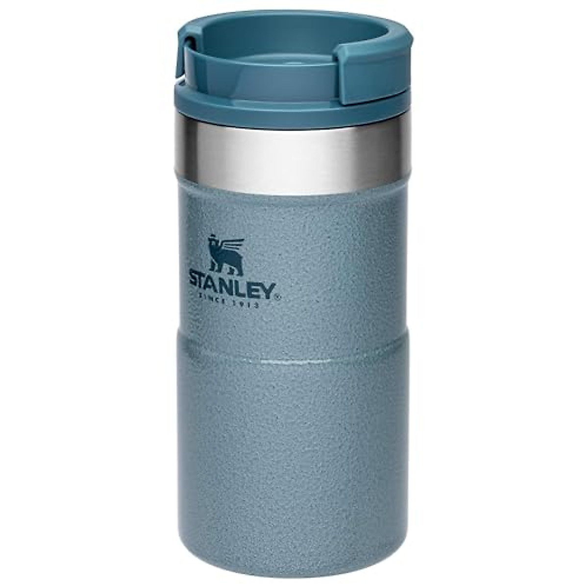 STANLEY NeverLeak Travel Mug .35L / 12OZ Hammertone Ice – Leakproof - Tumbler for Coffee, Tea & Water - BPA FREE - Stainless-Steel Thermo Cup - Rotating lid covers drink - Dishwasher Safe