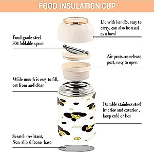 CUPADA Shining Leopard Food Jar for Hot and Cold, Bling Pattern Insulated Food Jars Vacuum 17OZ with Folding Spoon for Work Trip Picnic Camping