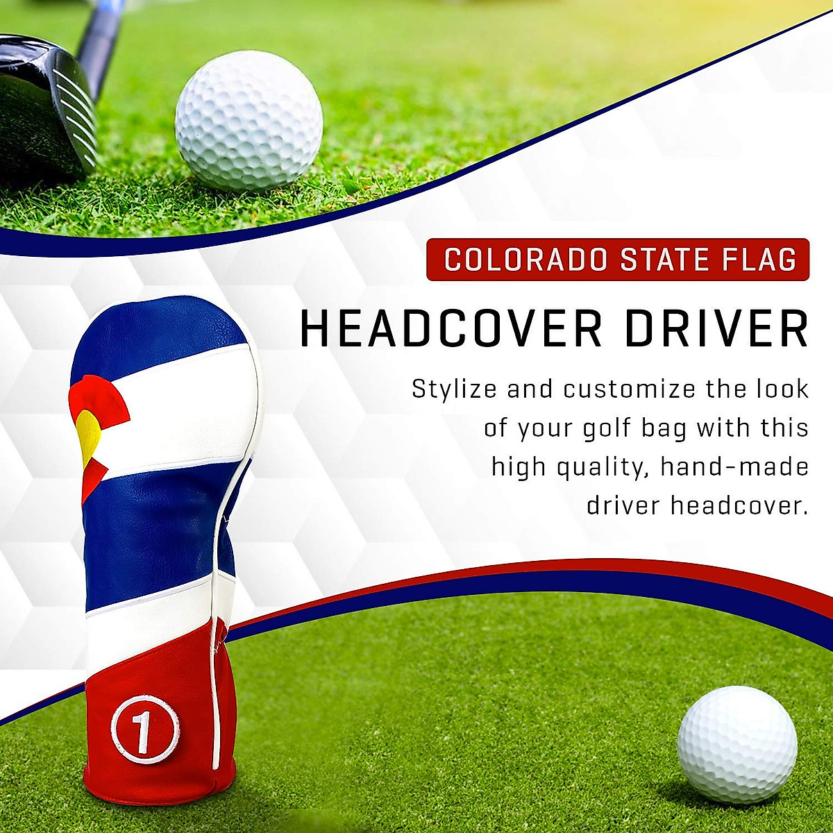 Pins & Aces Colorado Tribute Premium Golf Club Head Cover - Premium, Hand-Made Leather Headcover - CO Flag Styled, Tour Quality Golf Club Cover - Style & Customize Your Golf Bag (Driver)