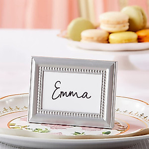 Kate Aspen 12PCS Silver Beaded Frame Place Card/Photo Holder, Place Cards Included, Wedding, Bridal Shower, Anniversary Party Decorations