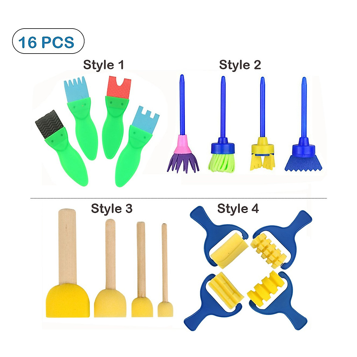 16 PCS - Paint Brushes for Kids, Artist Paint Texture Brushes - Early Learning Graffiti Paint Brush EVA Sponges Foam Painting Tools Set for Kids Painting Drawing Crafts and DIY