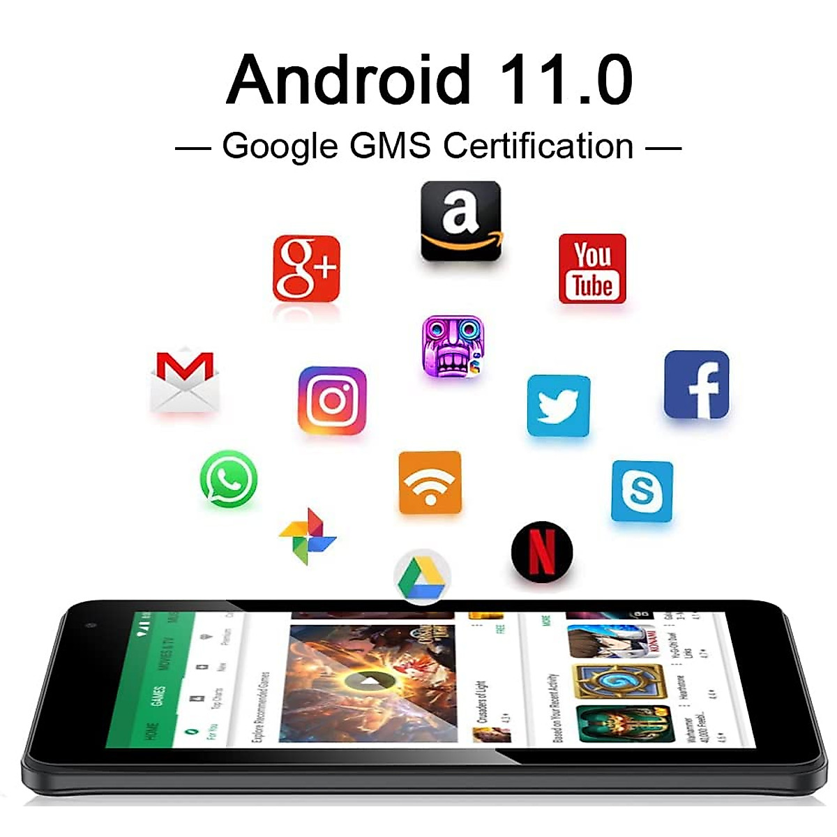 7 inch Tablet, Android 11, 2GB RAM 32GB ROM, Quad-Core Processor, Dual Camera, WiFi, Bluetooth, 128GB Expand, Google Play GMS Certified