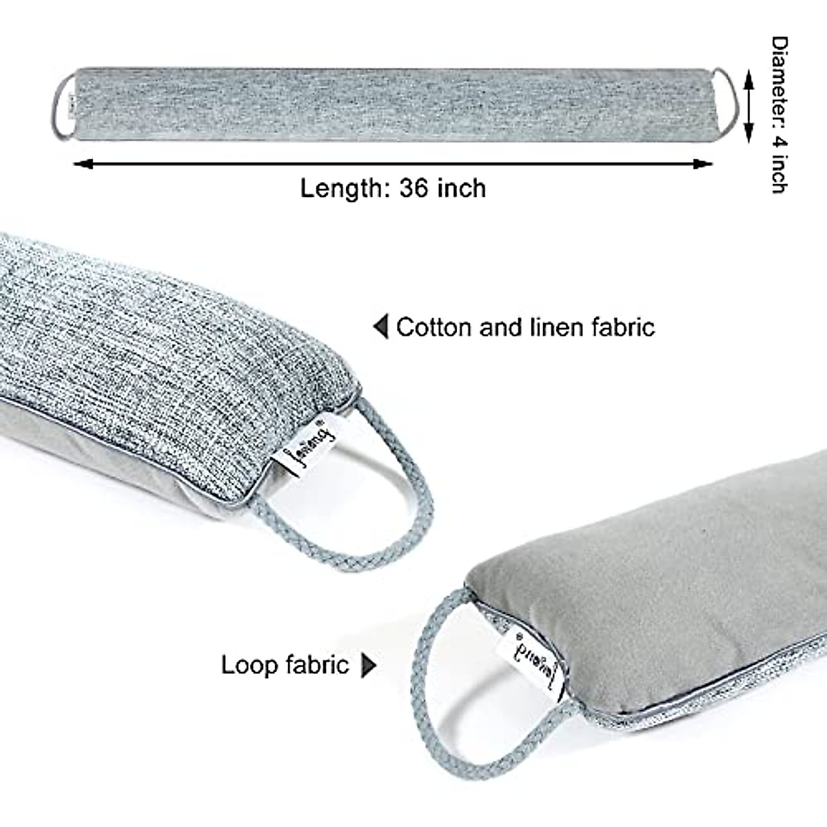 fowong Door Draft Stopper 36 Inch, Under Door Noise Blocker Cold Weather Door Snake Draft Stopper Weighted Heavy Duty Reduce Noise Saving Energy Sound Proof Under Door Guard, Gray
