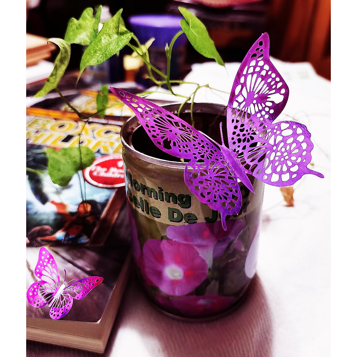 JOSDIOX Butterfly Pale Plum48 Decorative Wall Stickers, 48pcs Metallic Cardboard Butterflies, 3D Party Decorations, Bedroom Living Room Dining Room Wall Decor