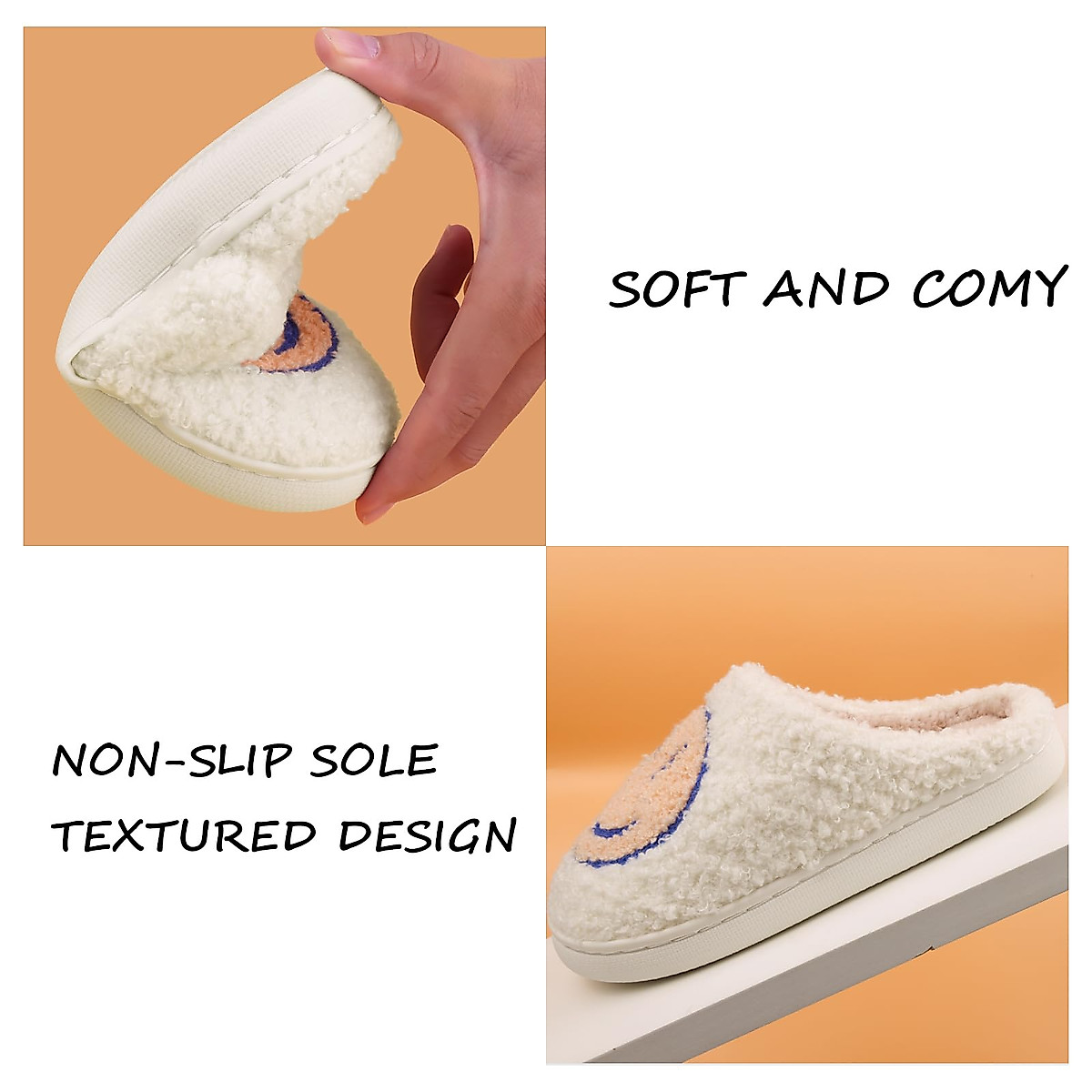 ZICKYO Kids Slippers Boys Cute Happy Face House Slippers Warm Soft Plush Non-Slip Indoor Outdoor Slip-on Shoes White Green Purple 2-2.5 Little Kid