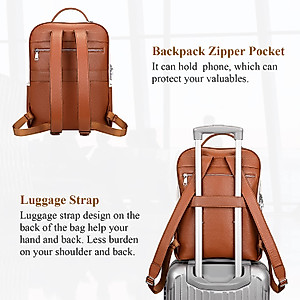 ALTOSY Genuine Leather Backpack Purse for Women Convertible Shoulder Bag Large Laptop Backpack Fits 14 Inch(S114 Brown/White)