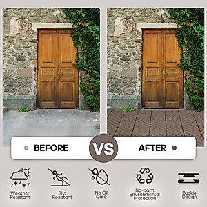 Chaoaixx Plastic Interlocking Deck Tiles,9 Pack Patio Deck Tiles Patio Deck Tiles Waterproof Outdoor Flooring, 10" x 10" Patio Floor Decking Tiles for Porch Poolside, Wood Grain Brown