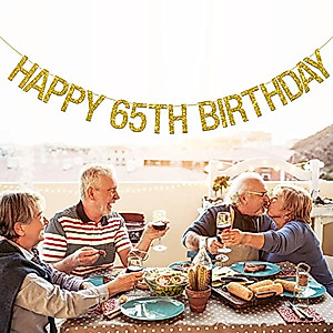 INNORU® Happy 65th Birthday Banner Gold Glitter Letters Hang Bunting - 65th Birthday Party Decorations Supplies