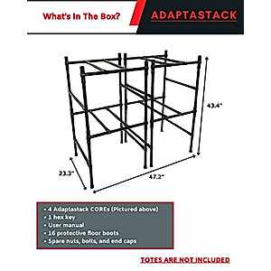 ADAPTASTACK CORE - Tote Storage Shelving System That Adapts to Any Space - Adjustable Garage Shelving Rack Solution - Heavy Duty Steel Shelf Design Holds 250 lbs. per Tote - Easily Organize Large Bins