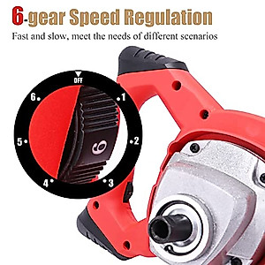 Portable Concrete Mixer 110V 2100W Electric Handheld 6 Gears for Thinset Cement Plaster Grout Paint Mud Mixing with 23.6" Stirring Rod (Red)