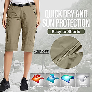Womens Hiking Pants Convertible Outdoor Waterproof Quick Dry Zip Off Lightweight Fishing Cargo Pants 4409,Khaki,2