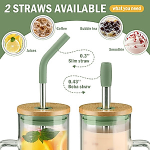 Kodrine Tumbler with Lid and Straw, 24 oz Glass Tumbler with Handle, Iced Coffee Cup Boba Smoothie Cup, Coffee Tumbler Water Tumbler Cups with Bamboo Lid Home Office Tumblers, Olive