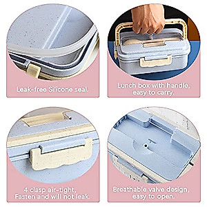 SITAKE Bento Box and Lunch Box for Kids, Come with Lunch Bag, Spoon and Fork, Microwaveable Wheat Straw Lunch Containers, Japanese-style 33.8oz/1000ml Lunchbox for Adults (Pink)