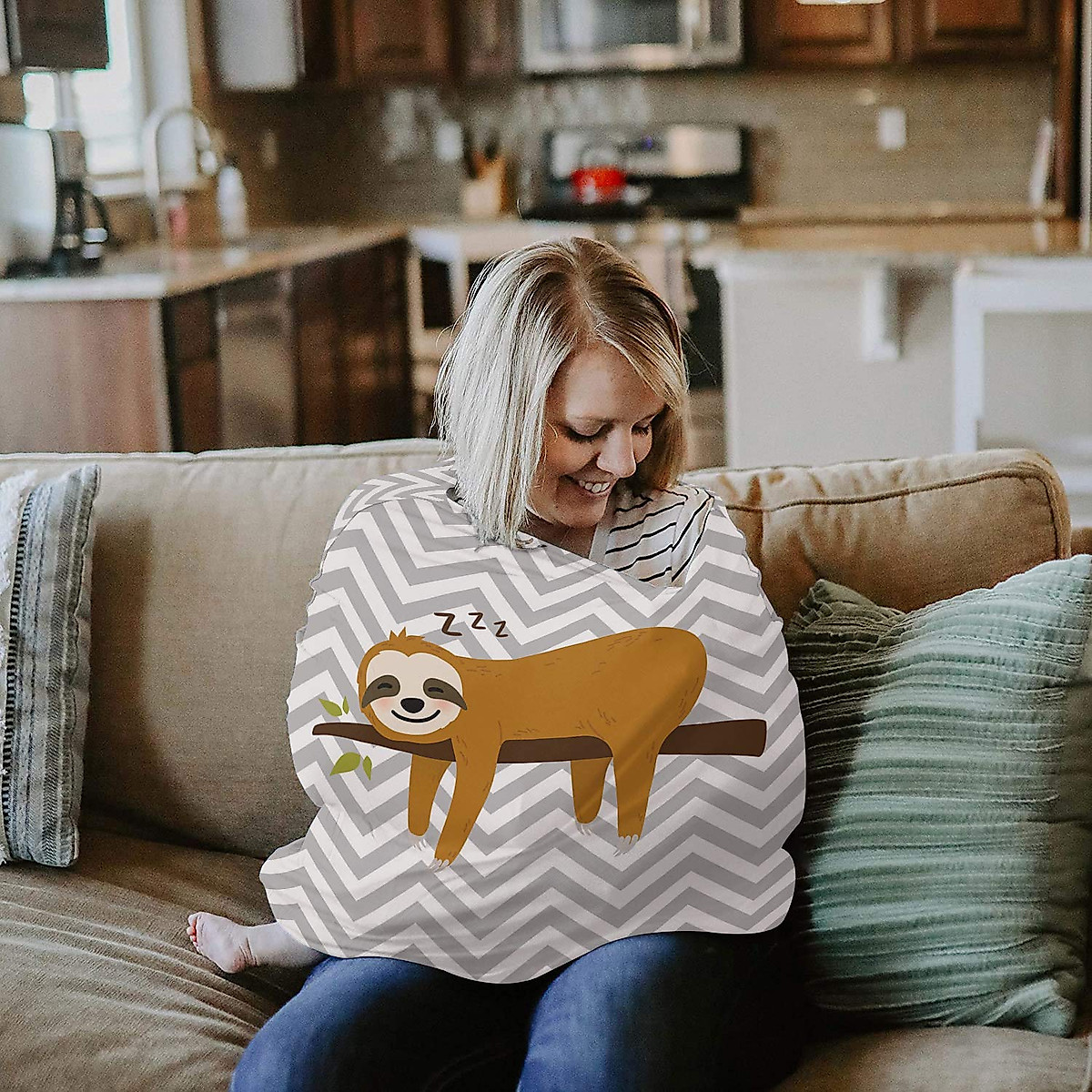 Nursing Cover for Breastfeeding Scarf & Car Seat-for Babies Girls Boys Infant,Soft Stretchy Infinity Cover Ups for Stroller Baby Car Seat-Sloth on Branch Geometric Stripes