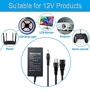 12V 5A AC Power Supply Adapter, AC 100-240V to DC 12V 5A Transformers, US Plug Power Converter LED Driver with 7.5FT Power Cord for 12V LED Light, 3D Printer, CCTV Camera and Household Electronic